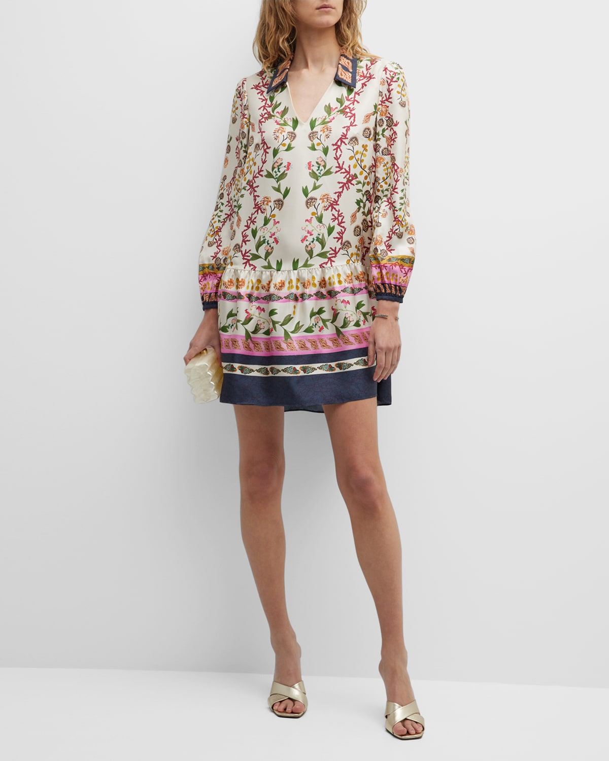 NOUVELLE SILK95FIVE Zermatt Belted Long-Sleeve Silk Mini Dress | Neiman Marcus