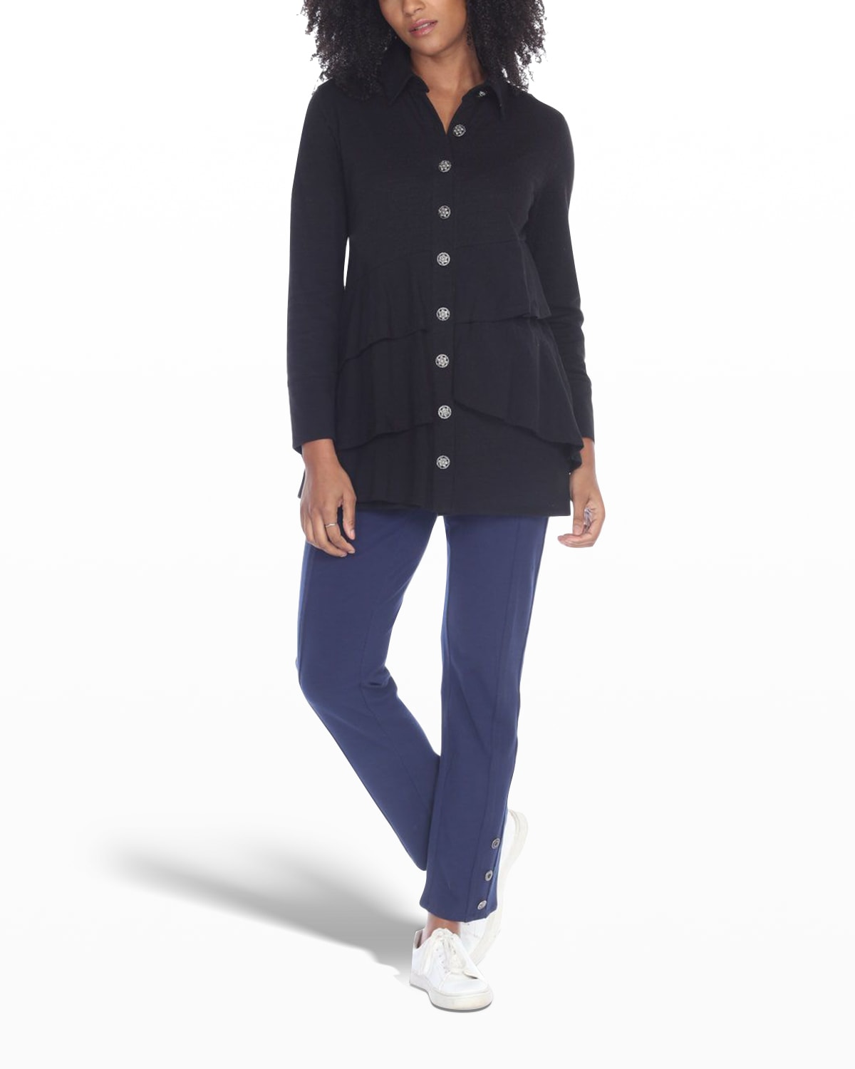 Neon Buddha Front Row Stripe Tiered Zip-Up Shirt | Neiman Marcus
