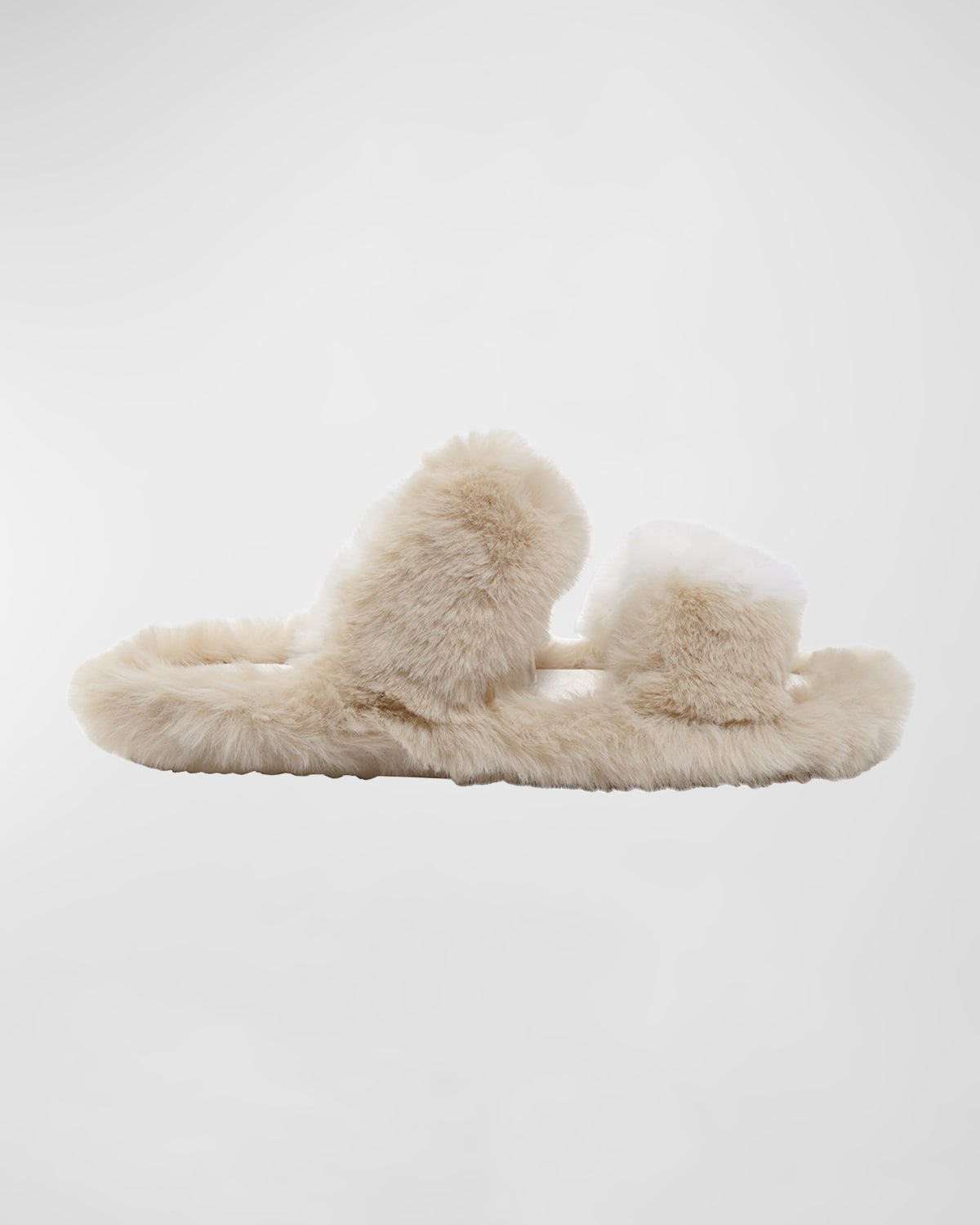 Jacques Levine Cable-Knit Faux-Fur Flat Slippers | Neiman Marcus