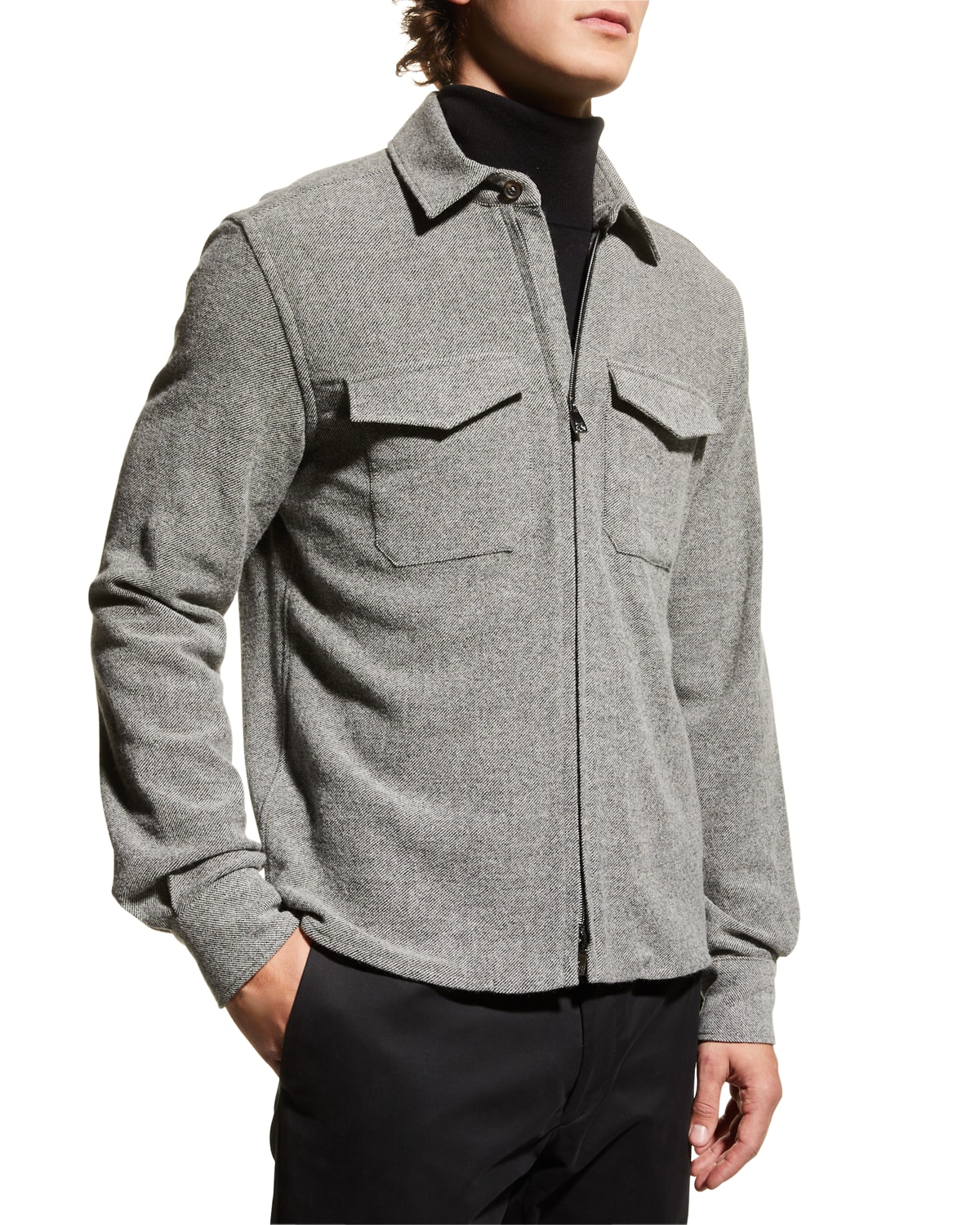 FRAME Men's Modern Flannel Full-Zip Overshirt | Neiman Marcus