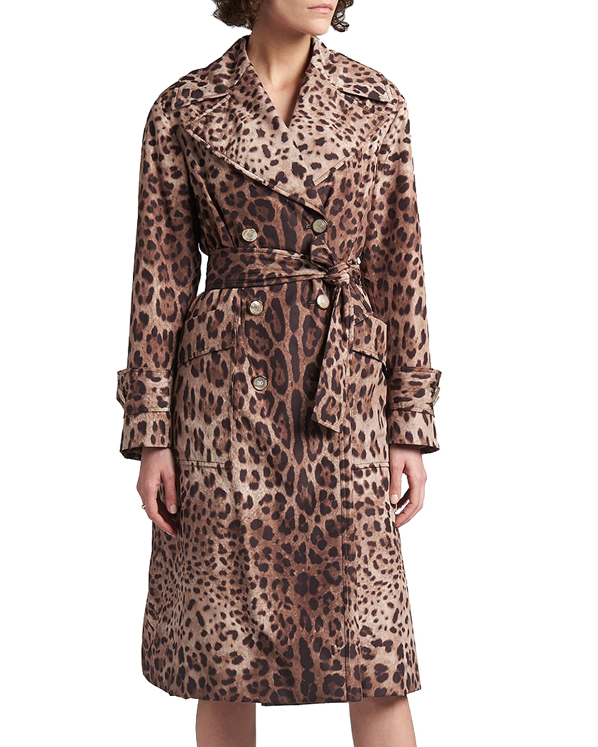 Dolce&Gabbana Giraffe-Print Belted Trench Coat | Neiman Marcus