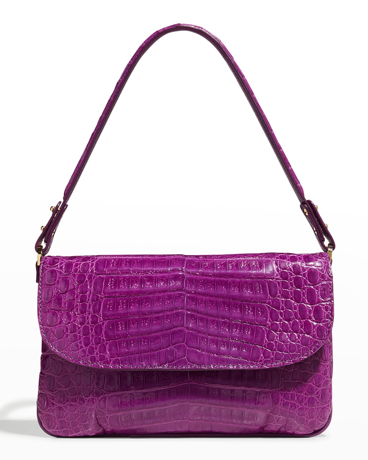 Maria Oliver Mia Small Shiny Crocodile Shoulder Bag | Neiman Marcus