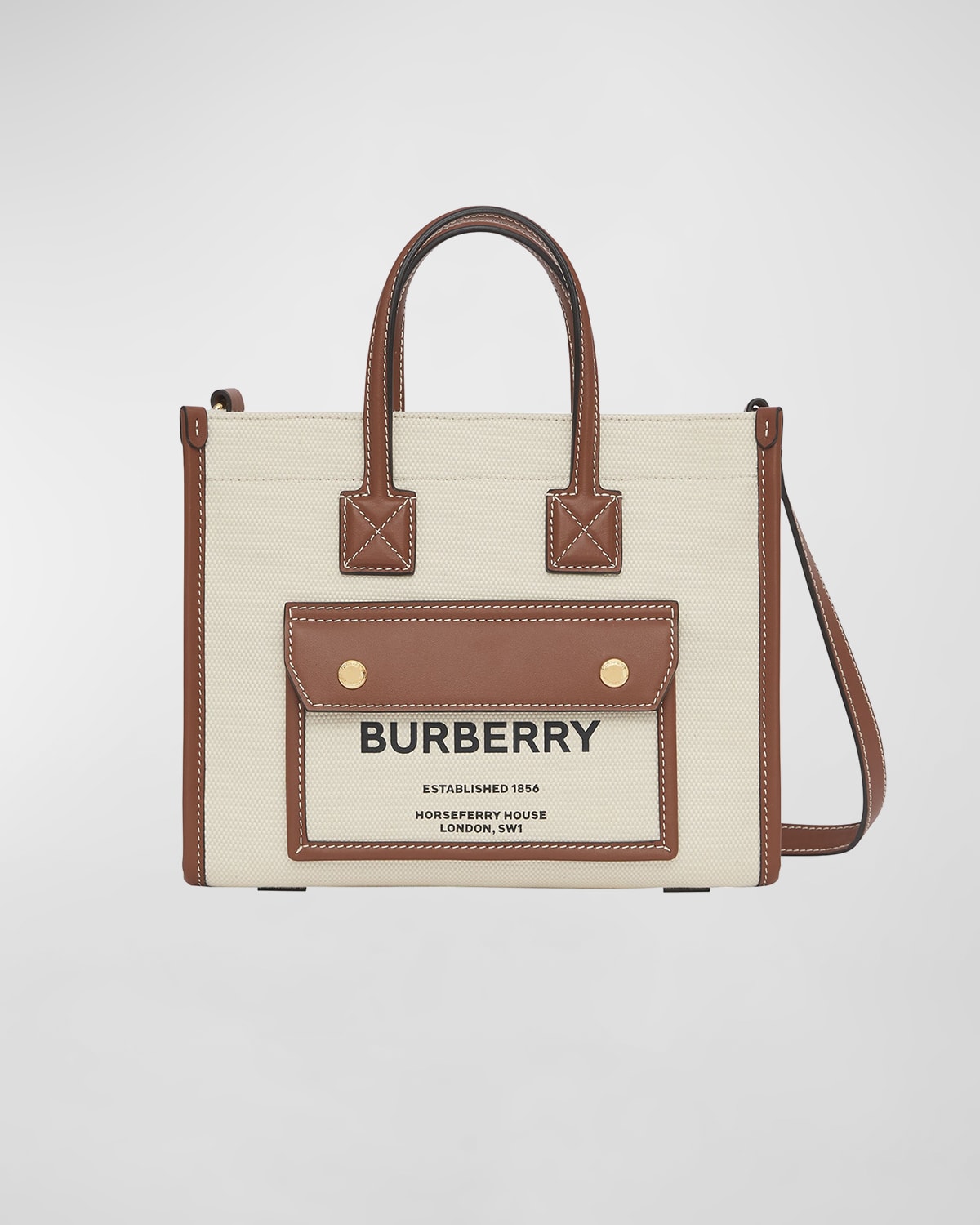 Burberry Pocket Mini Canvas Logo Top Handle Tote Bag | Neiman Marcus