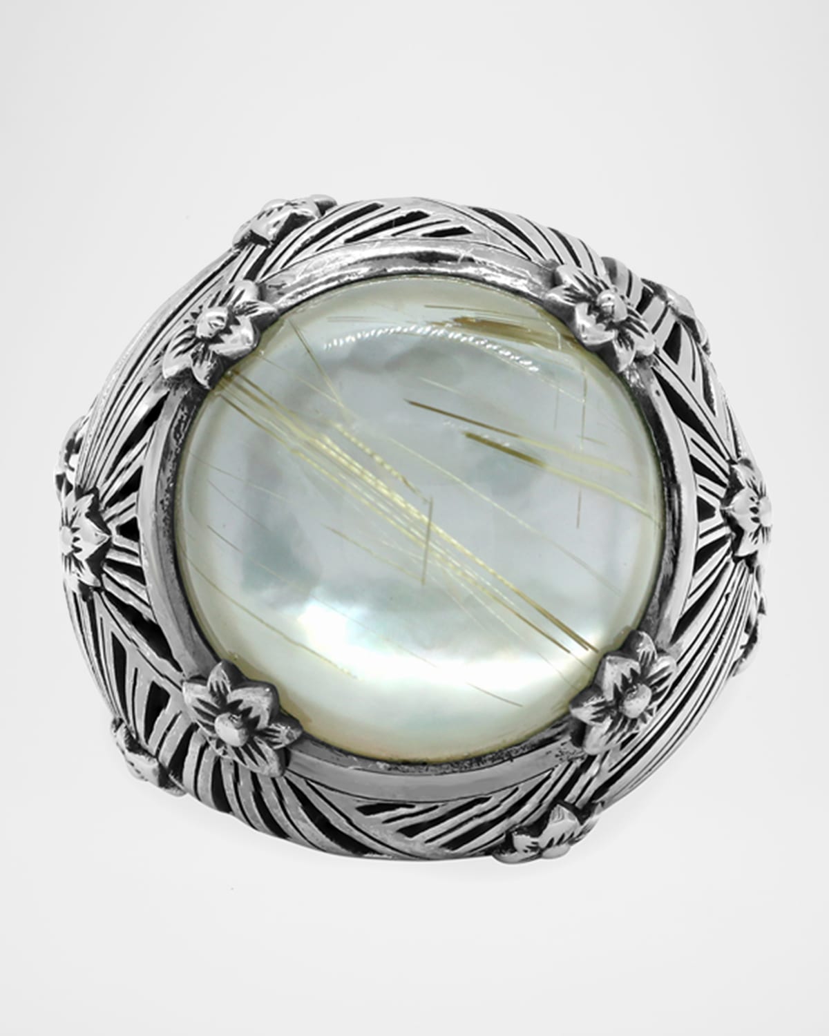 Stephen Dweck Faceted Smoky Quartz and White Mother-of-Pearl Dome Ring ...
