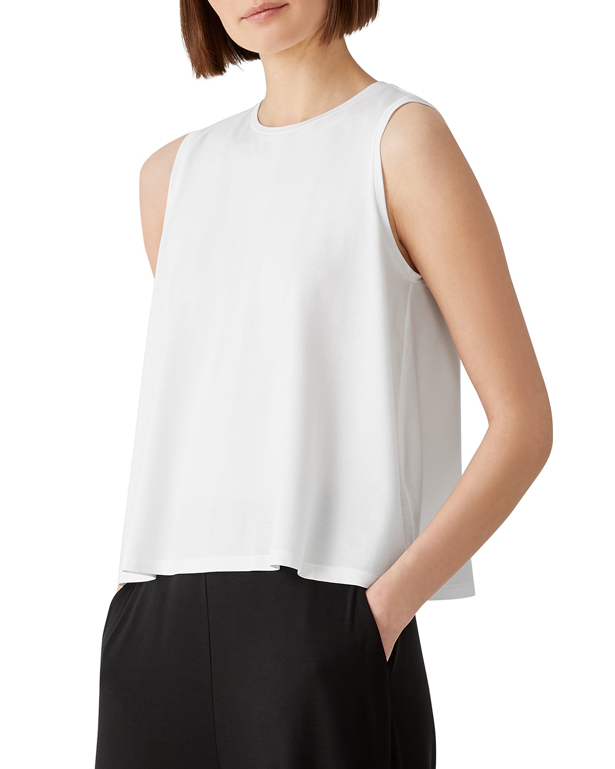 Eileen Fisher Petite Crewneck Long Stretch Jersey Shell | Neiman Marcus