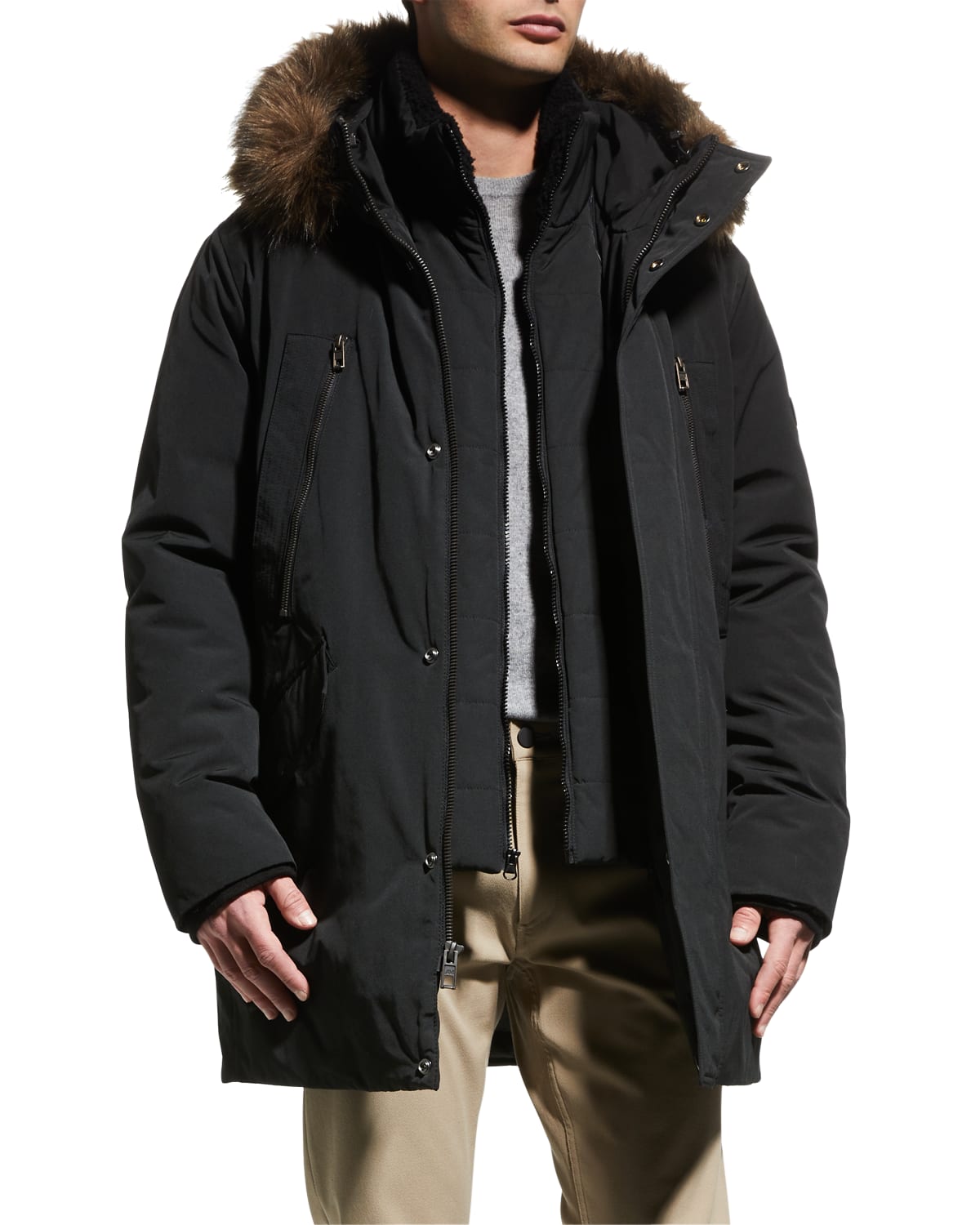 Andrew Marc Men's Ainsworth Down Coat w/ Shearling Trim | Neiman Marcus