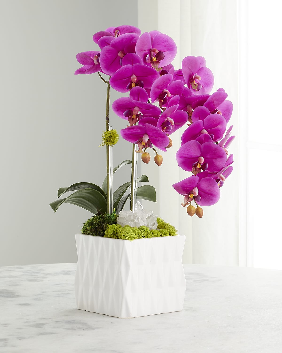 T&C Floral Company Double Orchid Faux Floral Arrangement with White ...