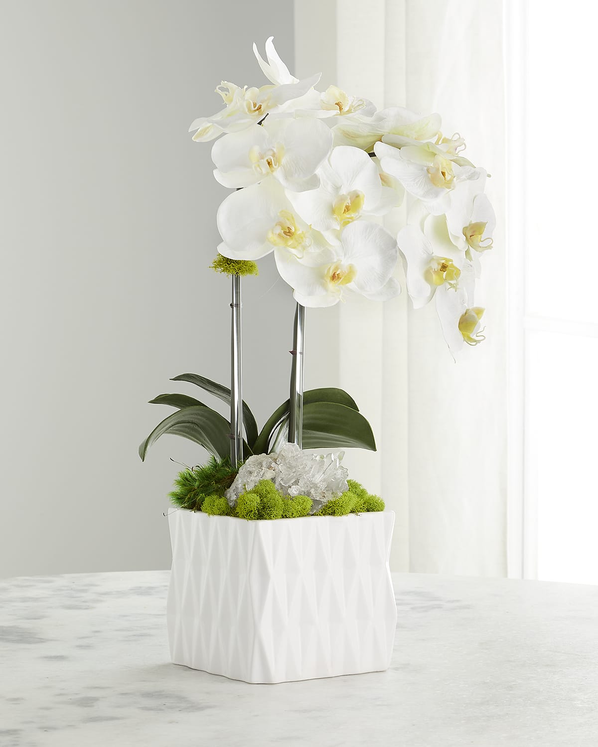 T&C Floral Company Double Orchid Faux Floral Arrangement with White ...
