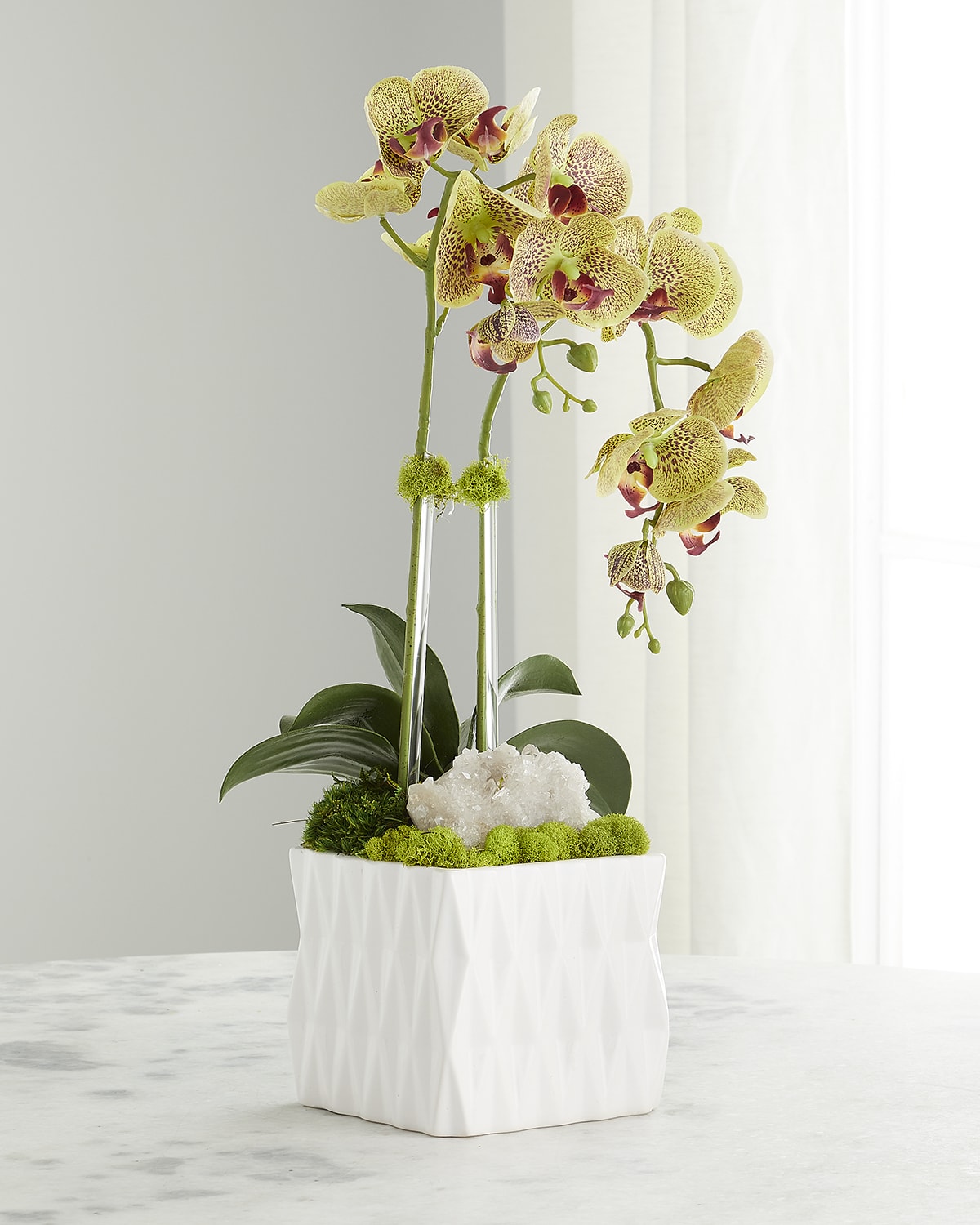 T&C Floral Company Double Orchid Faux Floral Arrangement with White ...