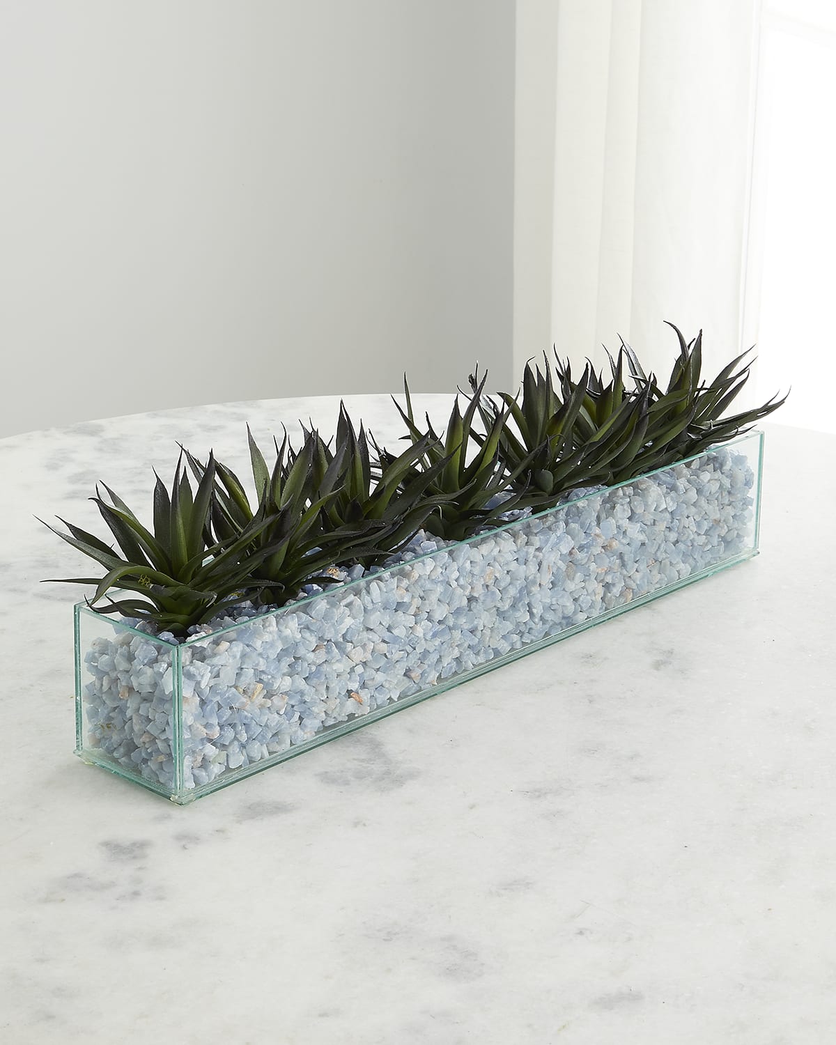 T&C Floral Company Faux Agave in Rectangular Glass Vase with Crushed ...