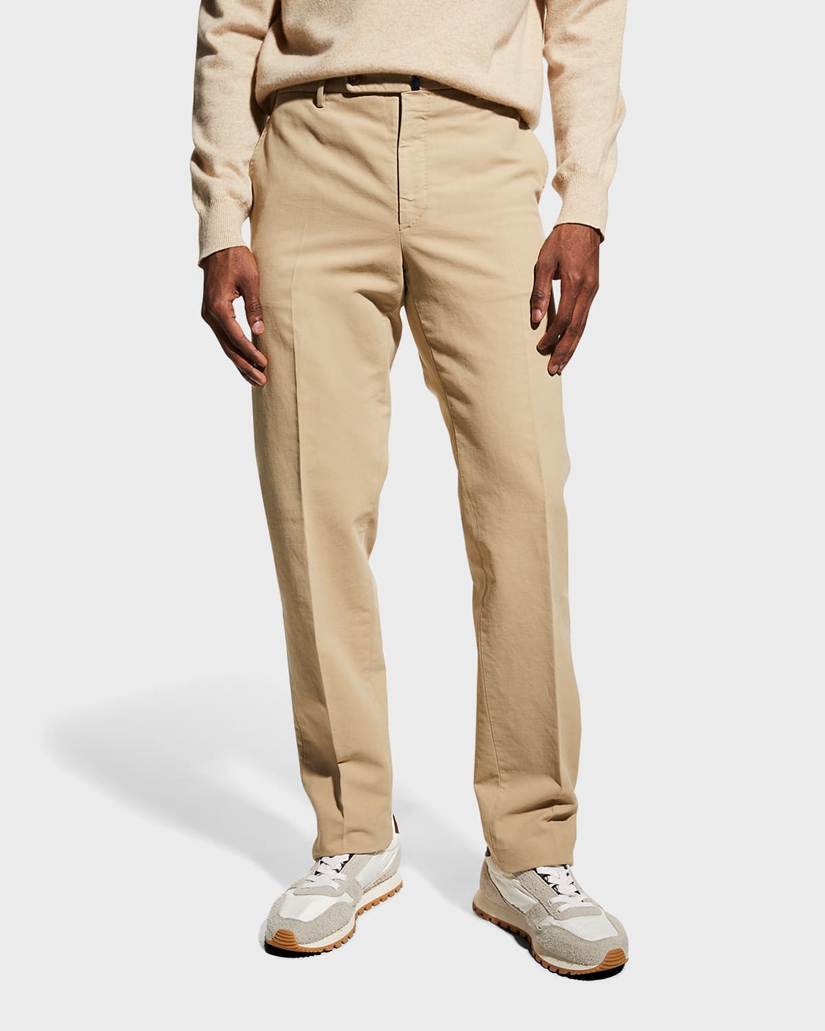 Kiton Men's Khaki Linen Straight-Leg Trousers | Neiman Marcus