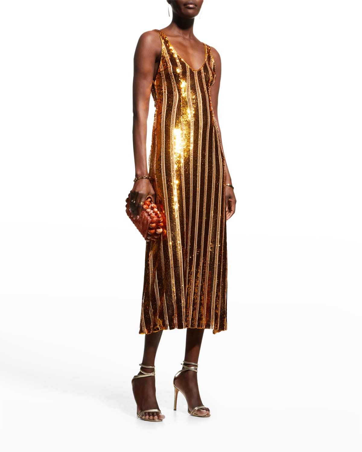 Galvan Cleopatra Chain Necklace Halter Midi Dress | Neiman Marcus