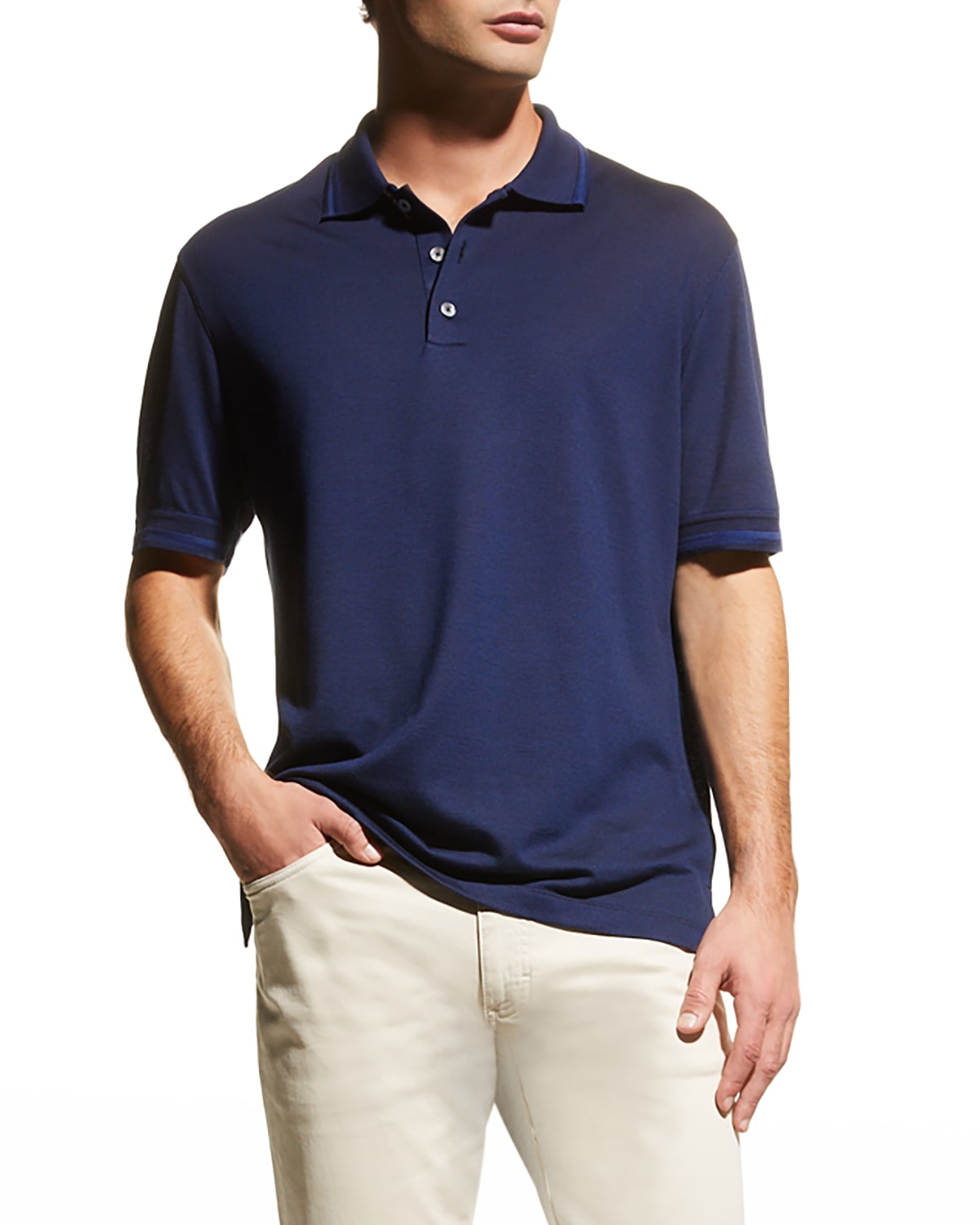 ZEGNA Men's Cashmere-Silk Polo Shirt | Neiman Marcus