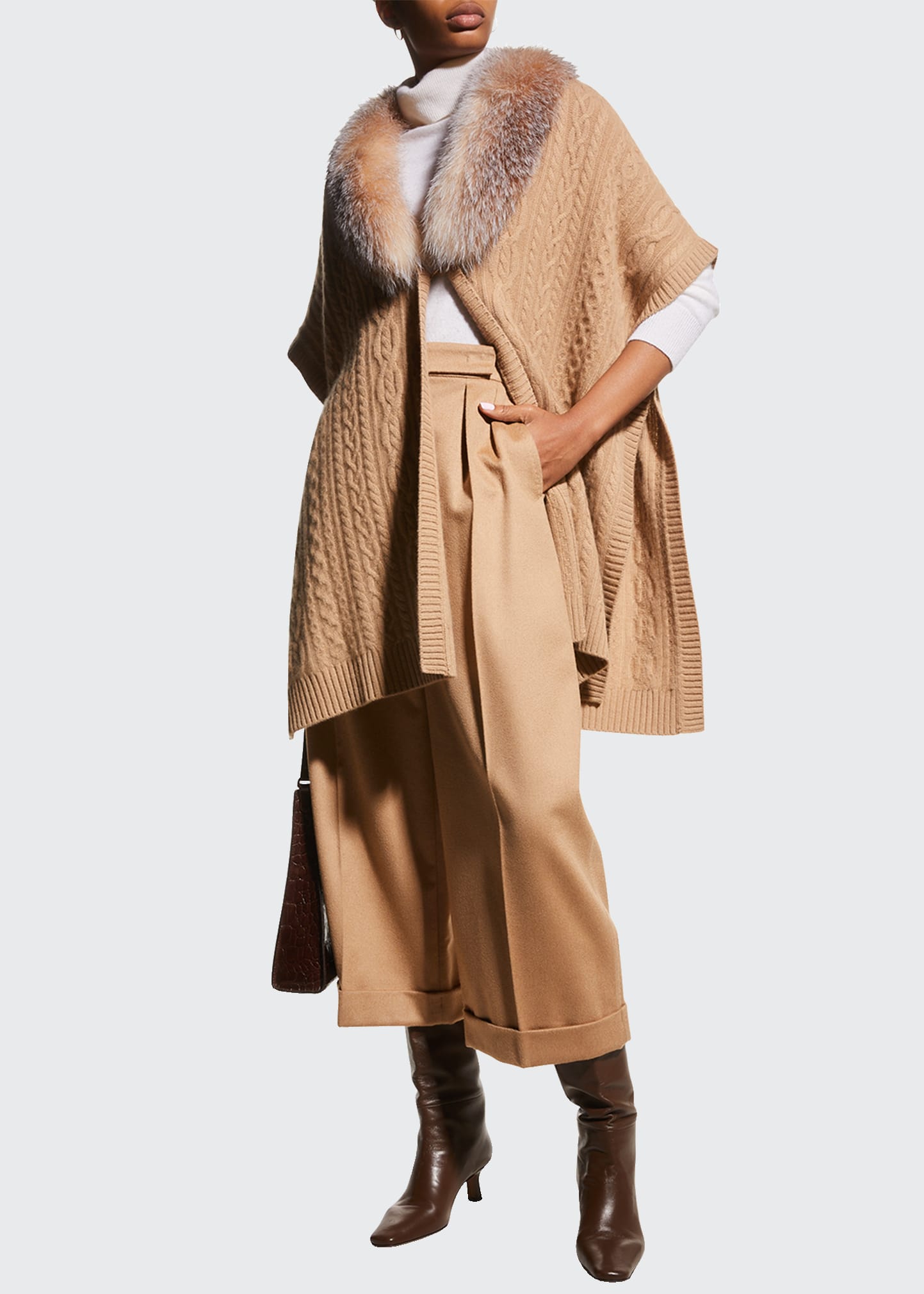 Sofia Cashmere Cashmere Colorblock Cable-Knit Travel Set | Neiman Marcus