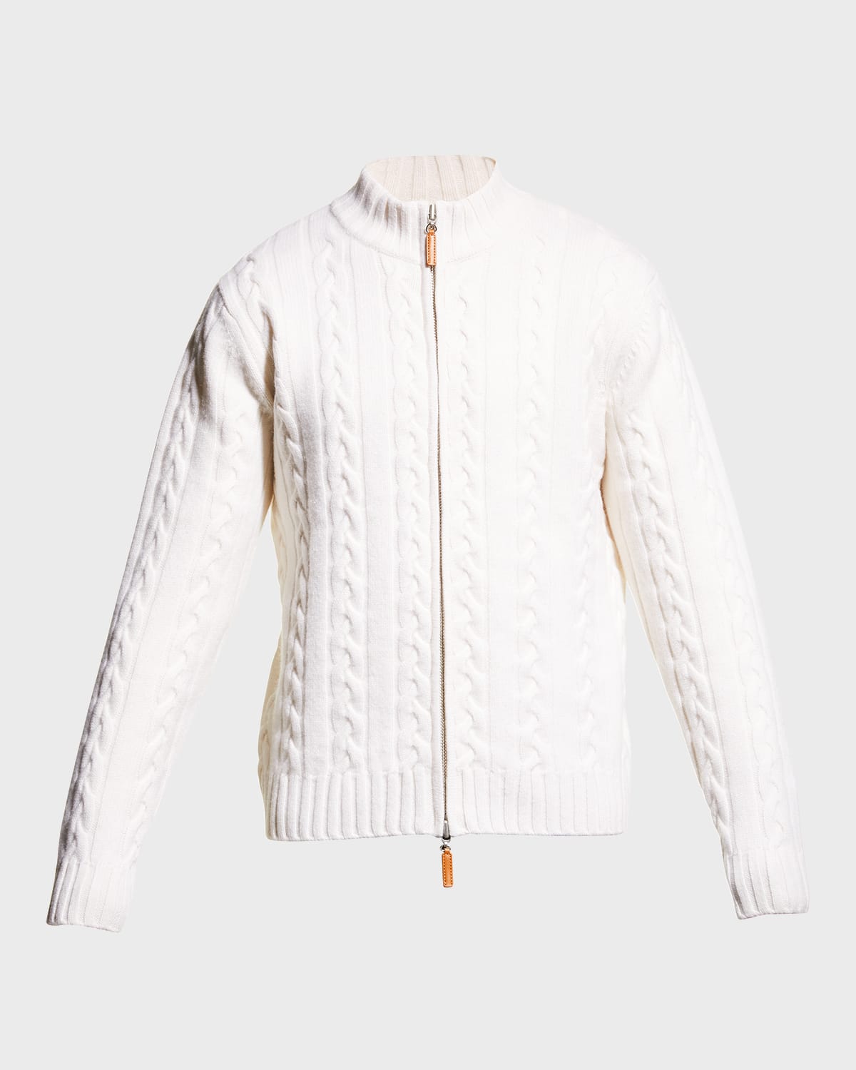 Neiman Marcus Men's Merino Wool-Cashmere Mock-Neck Cable Sweater ...