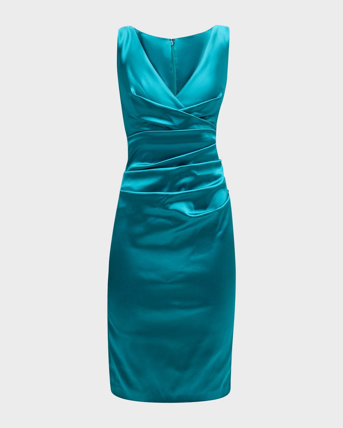 Talbot Runhof 3/4-Sleeve Draped Stretch Satin Dress | Neiman Marcus