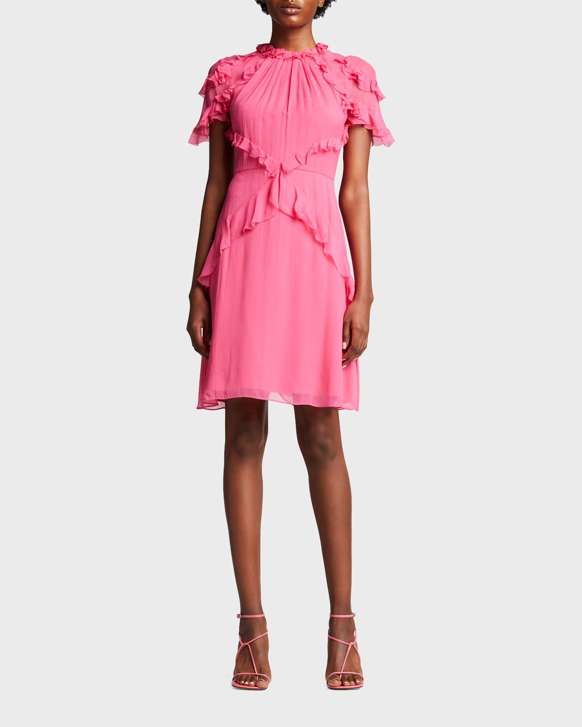 Jason Wu Collection Silk Crinkle Printed Day Dress with Ruffle Sleeves ...