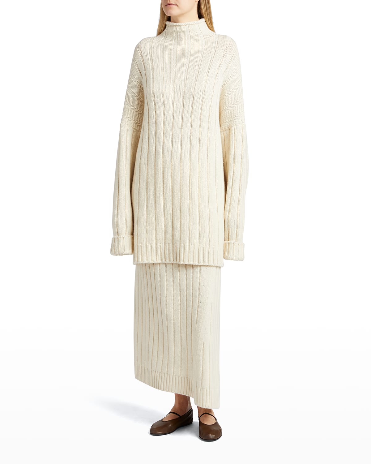 THE ROW Awais Mock-Neck Cashmere Rib Sweater | Neiman Marcus