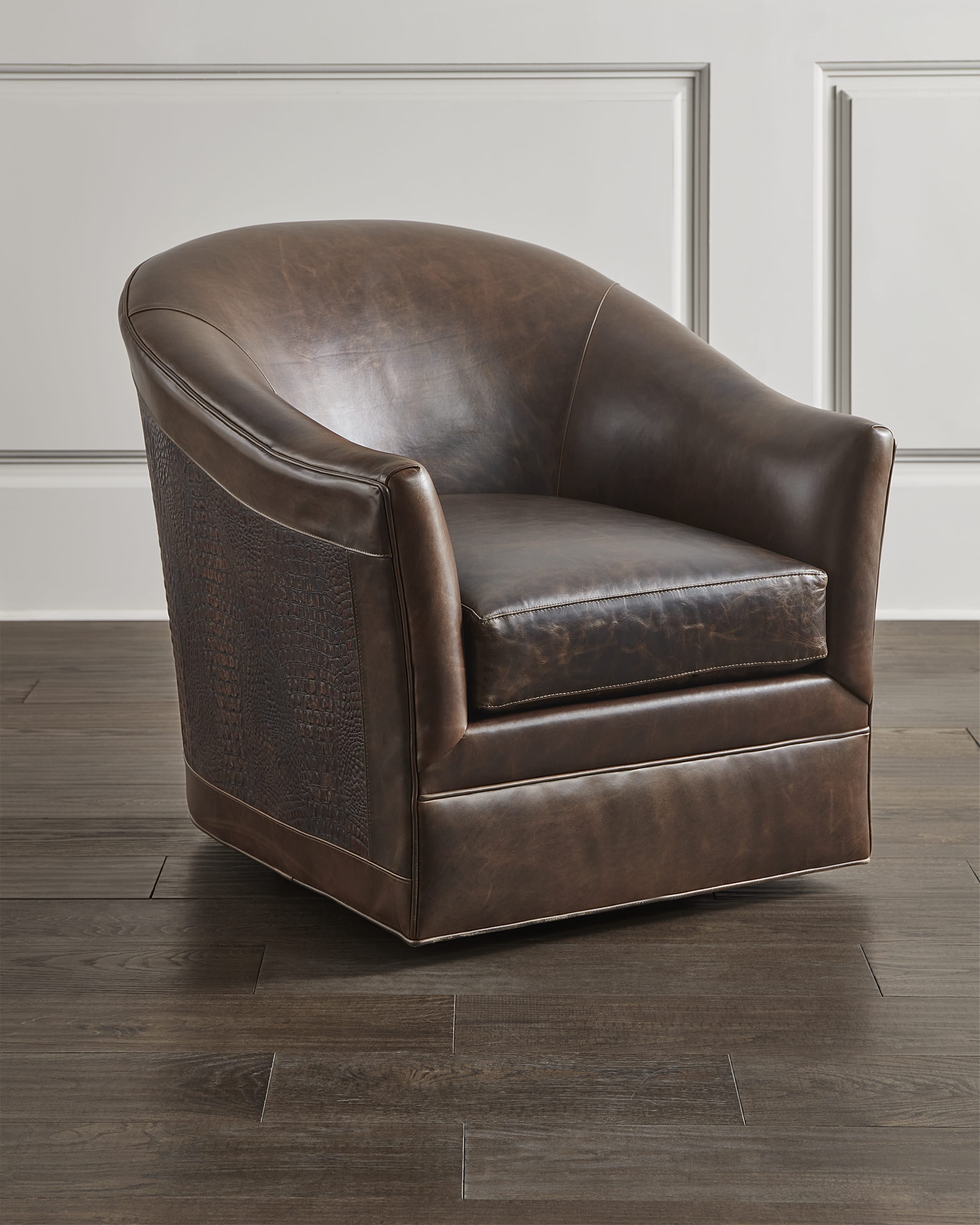 Hooker Furniture Gideon Leather Swivel Club Chair | Neiman Marcus