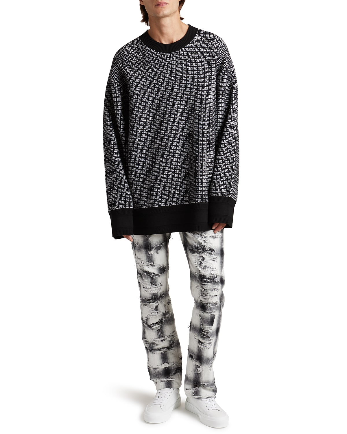Givenchy Men's Textured 4G Crew Sweater | Neiman Marcus