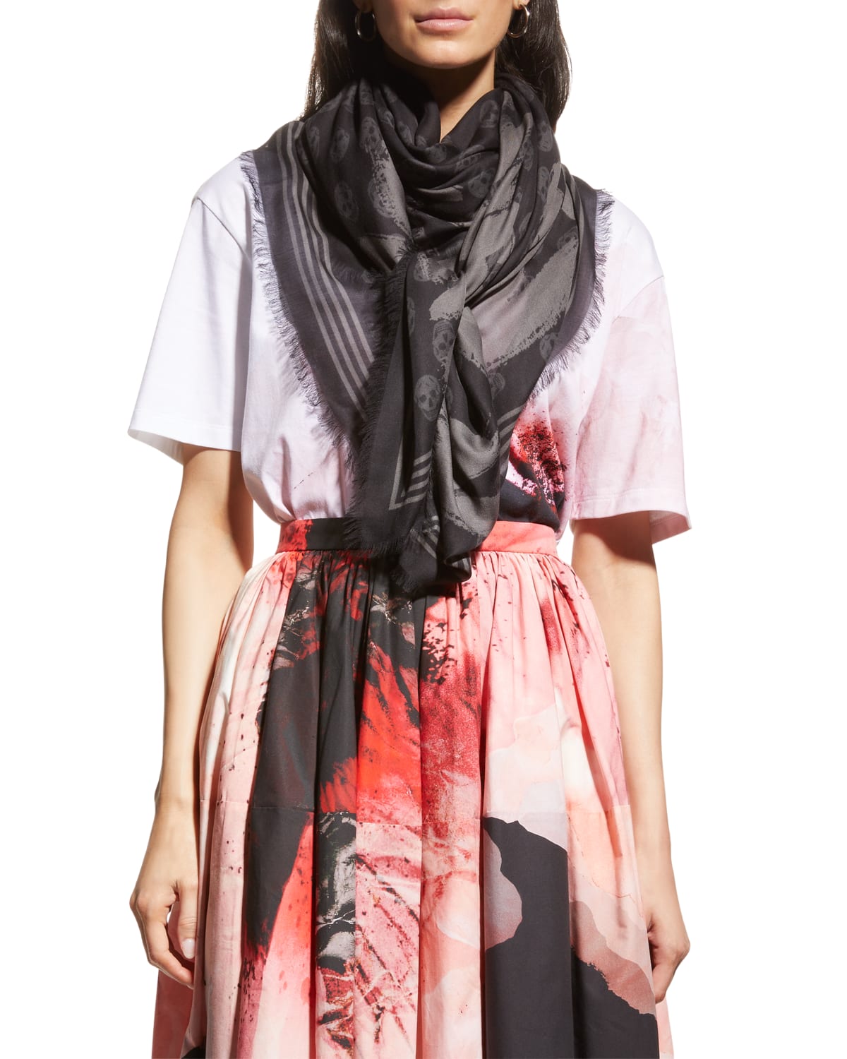 Alexander McQueen Graffiti Skull Biker Silk Twill Scarf | Neiman Marcus