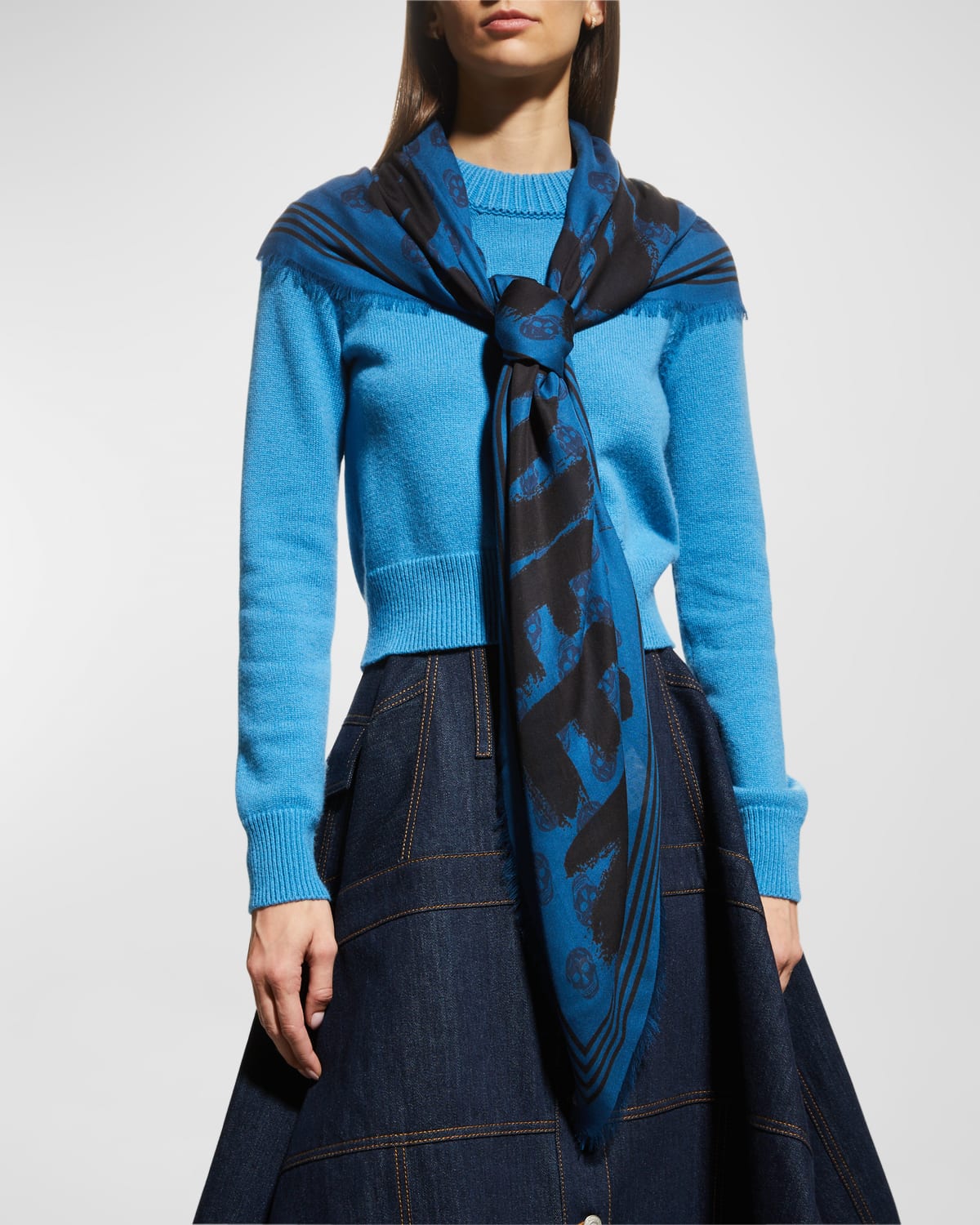 Alexander McQueen Graffiti Skull Biker Silk Twill Scarf | Neiman Marcus