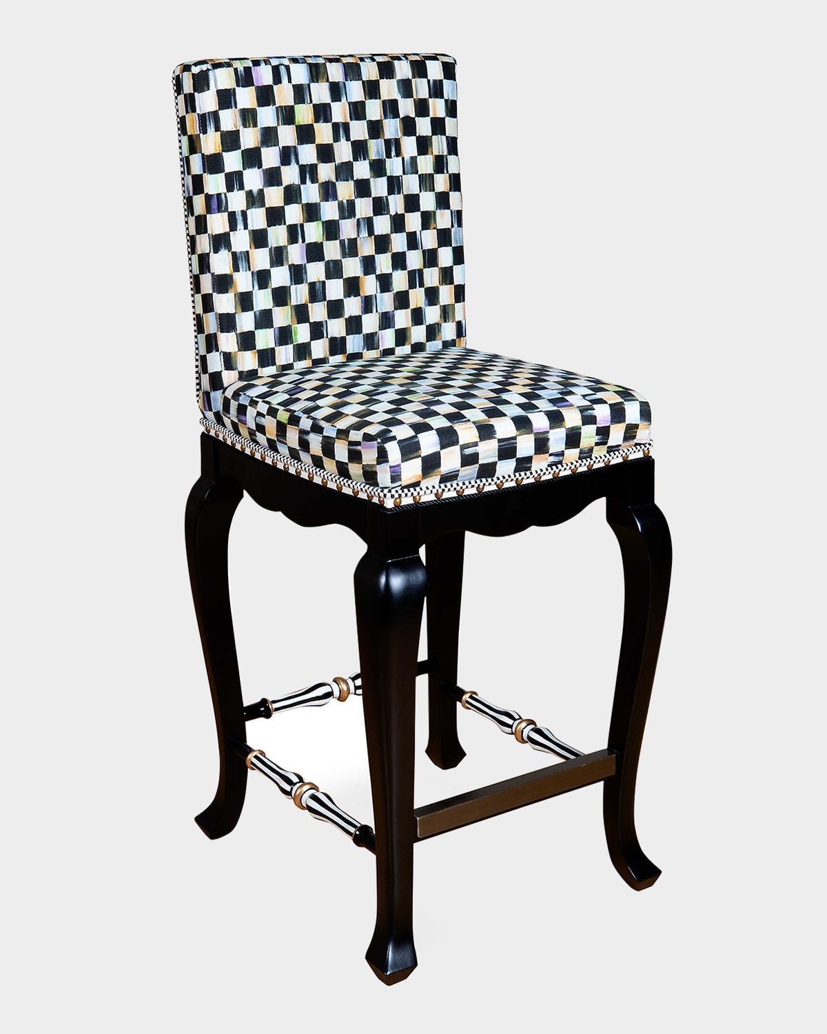 MacKenzie-Childs Royal Check Counter Stool with Back | Neiman Marcus