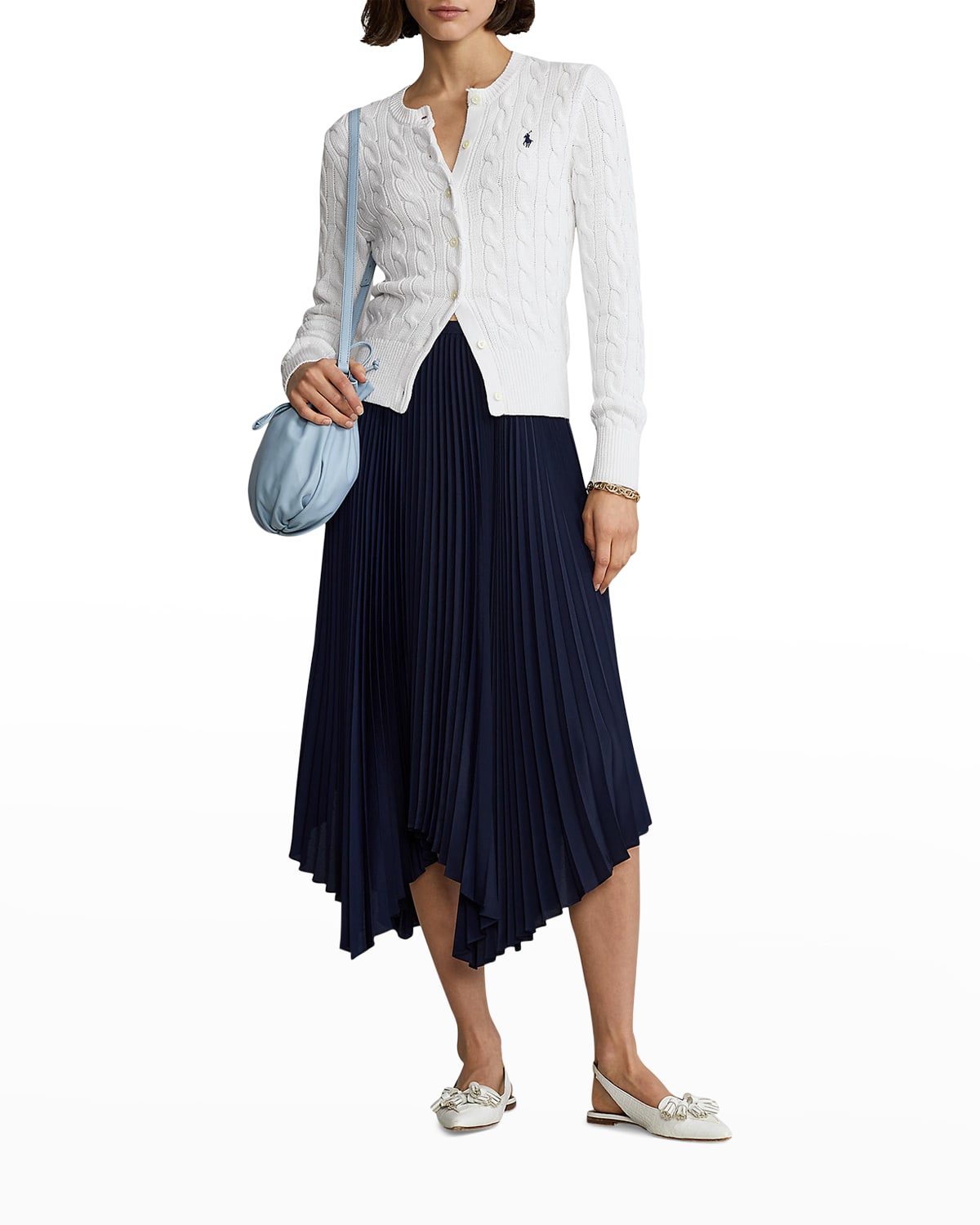 Polo Ralph Lauren Sunburst-Pleated Cotton-Blend Midi Skirt | Neiman Marcus