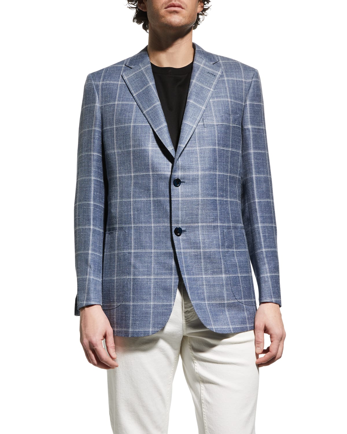 Canali Men's Windowpane Wool-Blend Sport Jacket | Neiman Marcus