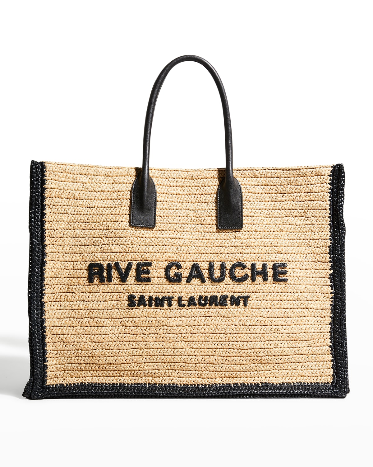 Saint Laurent Noe YSL Rive Gauche Raffia/Canvas Tote Bag | Neiman Marcus