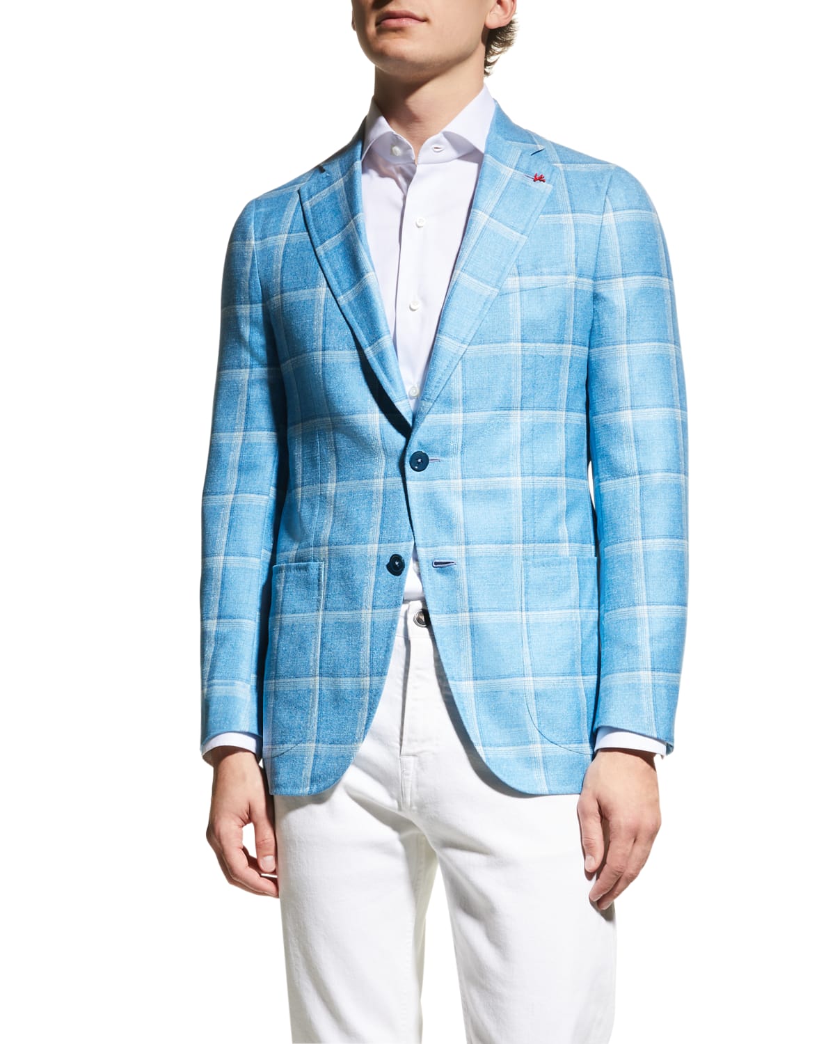 Isaia Men's Windowpane Linen-Wool Sport Jacket | Neiman Marcus