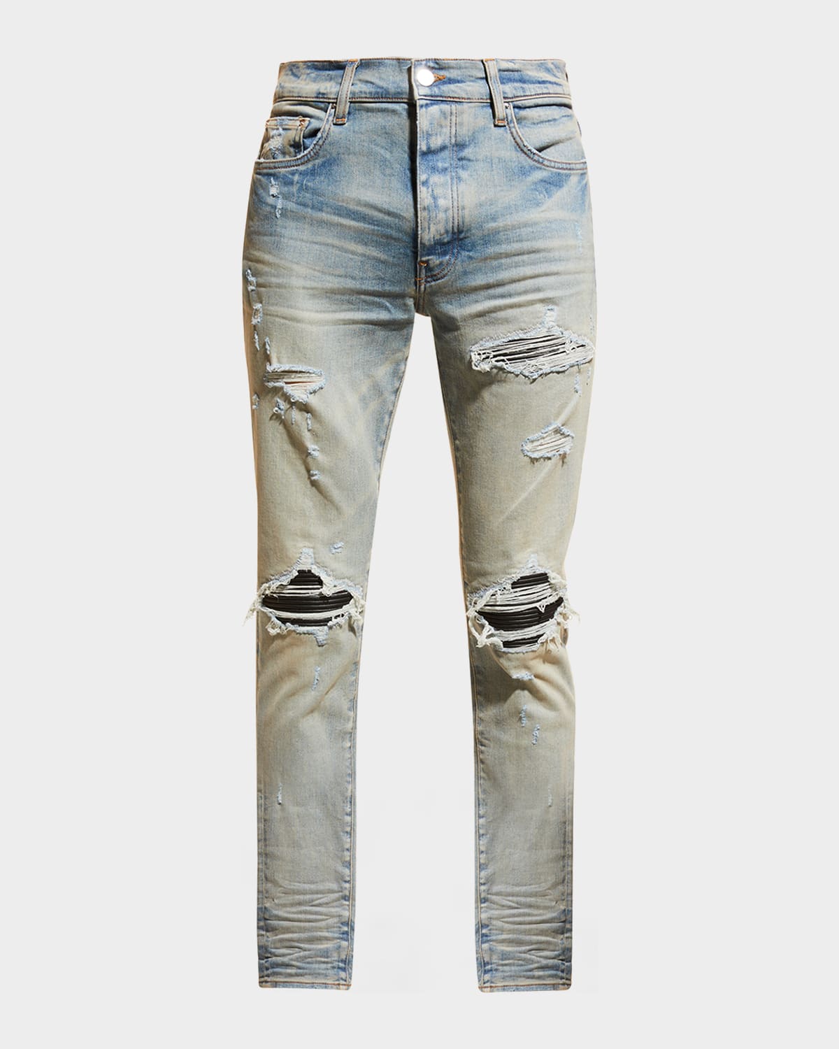 Amiri Men's Staggered Logo Skinny Jeans | Neiman Marcus