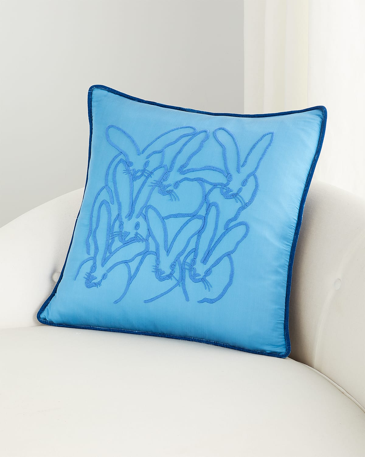Hunt Slonem Hand-Embroidered Silk 2 Bunny Pillow | Neiman Marcus