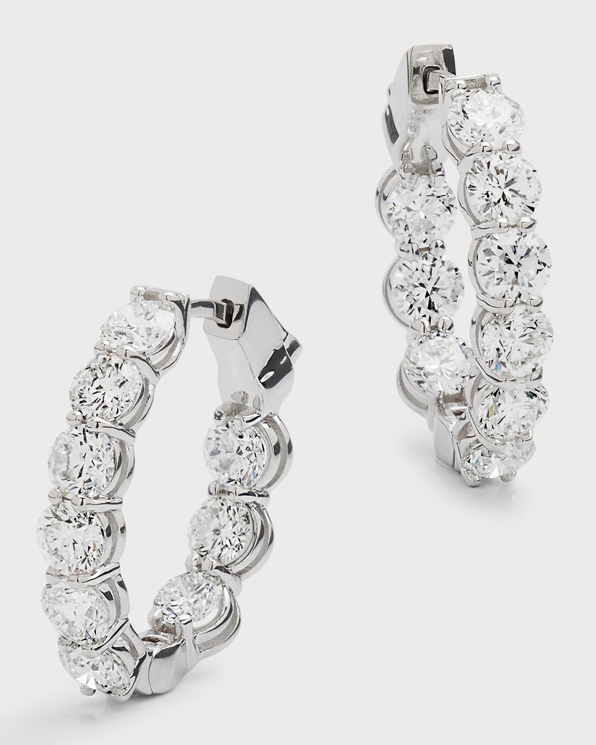 Neiman Marcus Diamonds 18k White Gold Diamond Hoop Earrings, 1.5 ct., .75" | Neiman Marcus