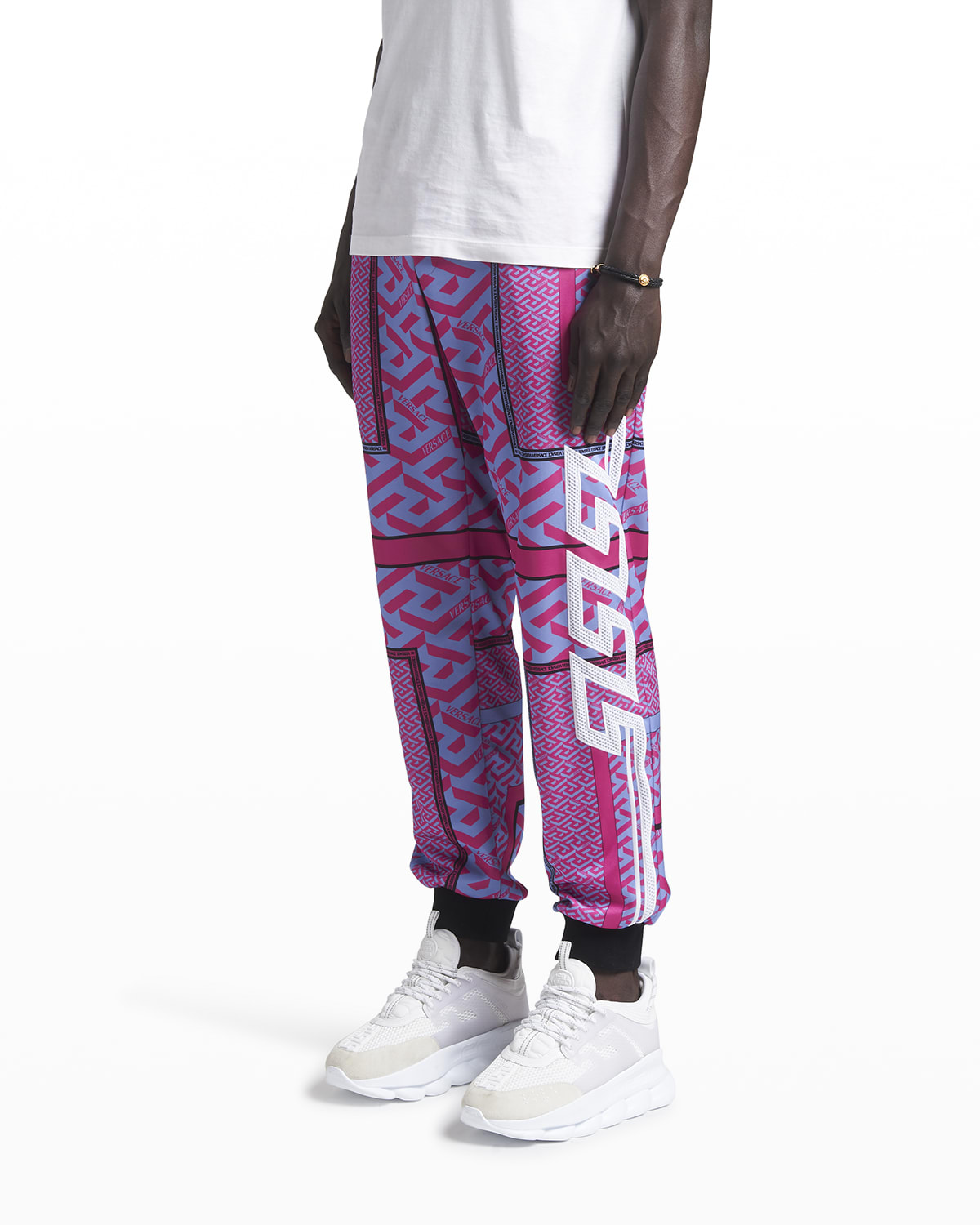 Versace Men's Greca Stretch-Satin Pants | Neiman Marcus