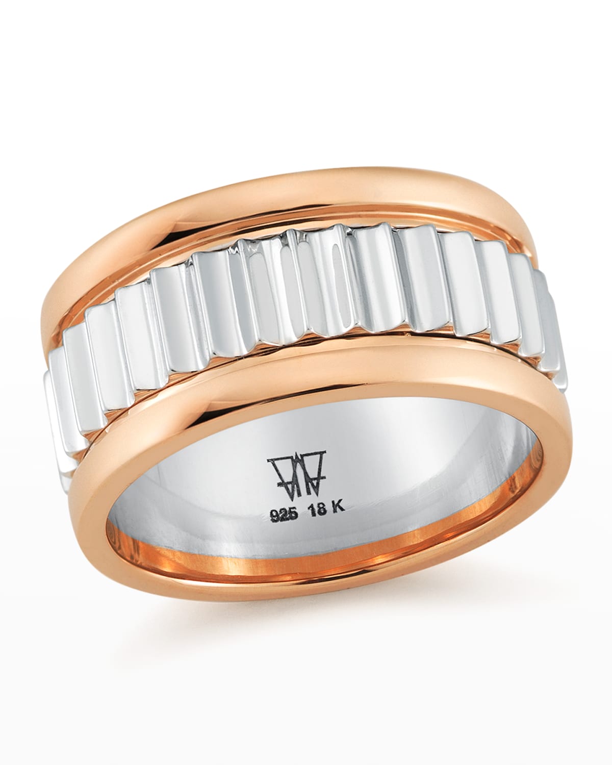 Walters Faith Clive Sterling Silver Wide Fluted Band Ring with Rose ...