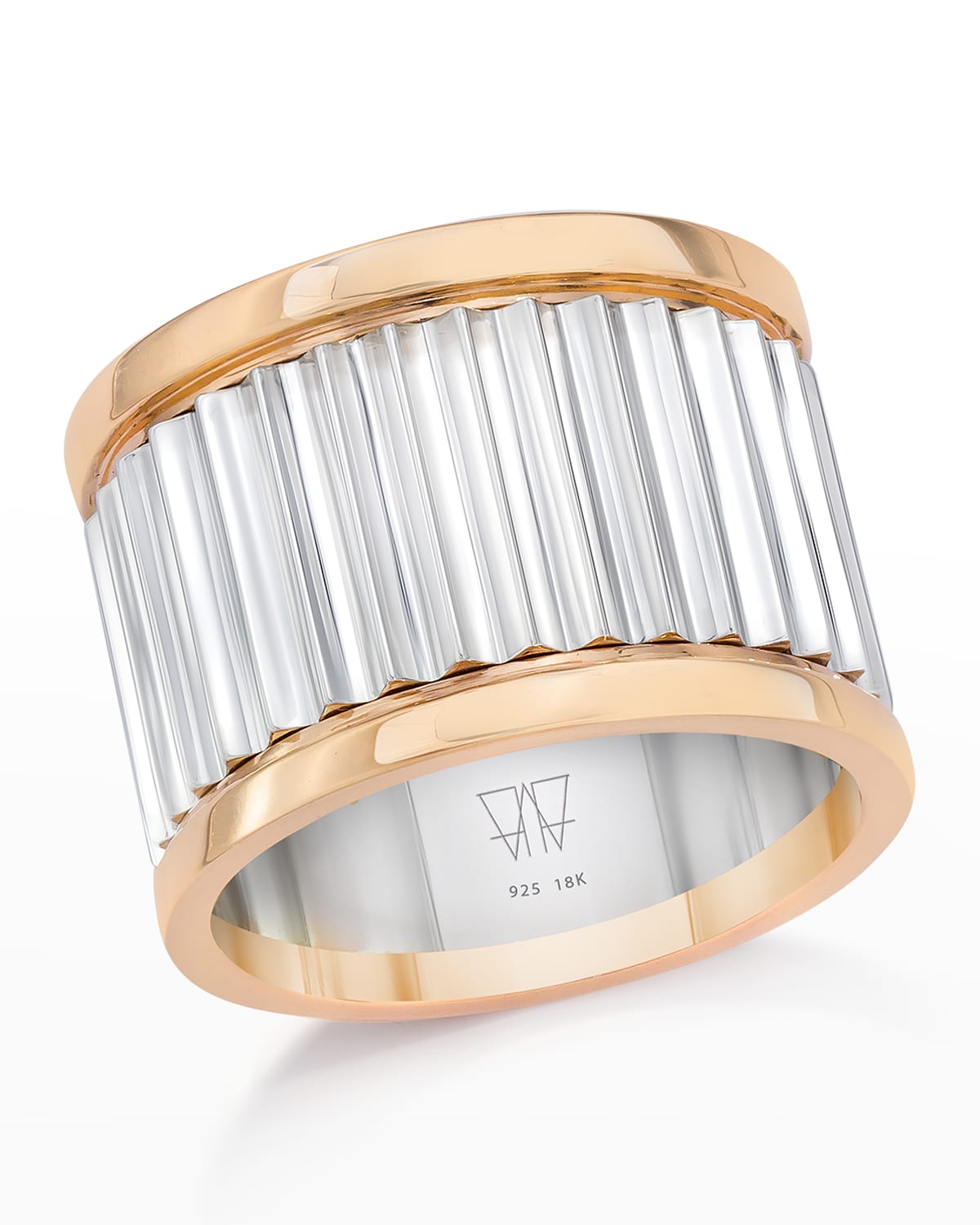 Walters Faith Clive Rose Gold Wide Fluted Band Ring with White Gold and ...