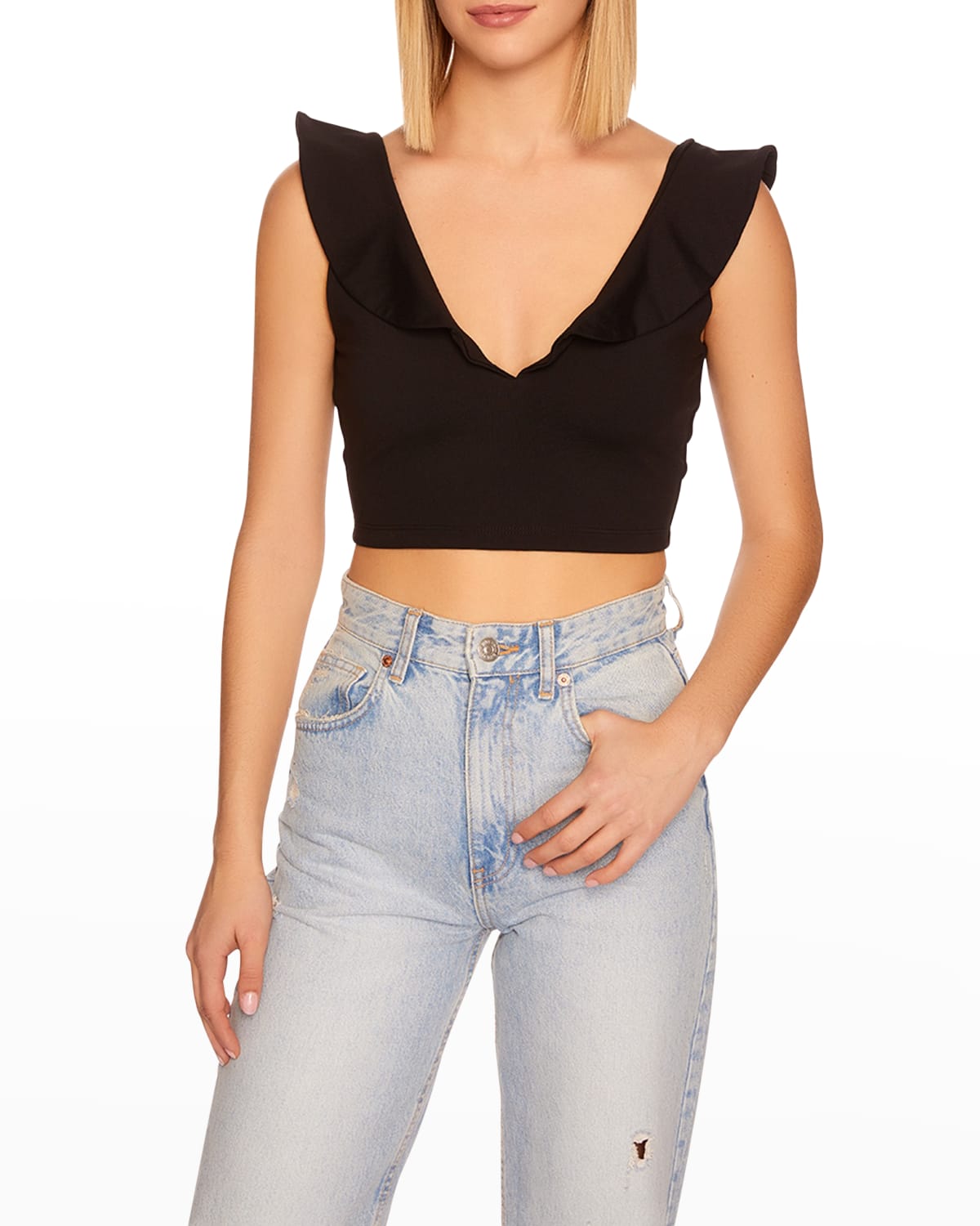 PINKO Juice V-Neck Teddy Crop Top | Neiman Marcus