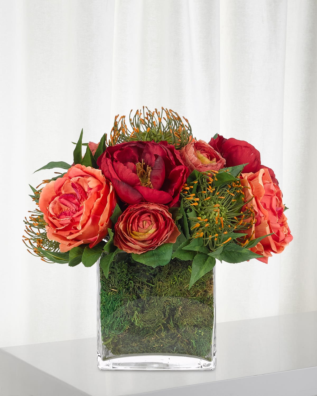 NDI Peony Faux-Floral Arrangement in Glass Pyramid, 9wx9dx8h | Neiman Marcus