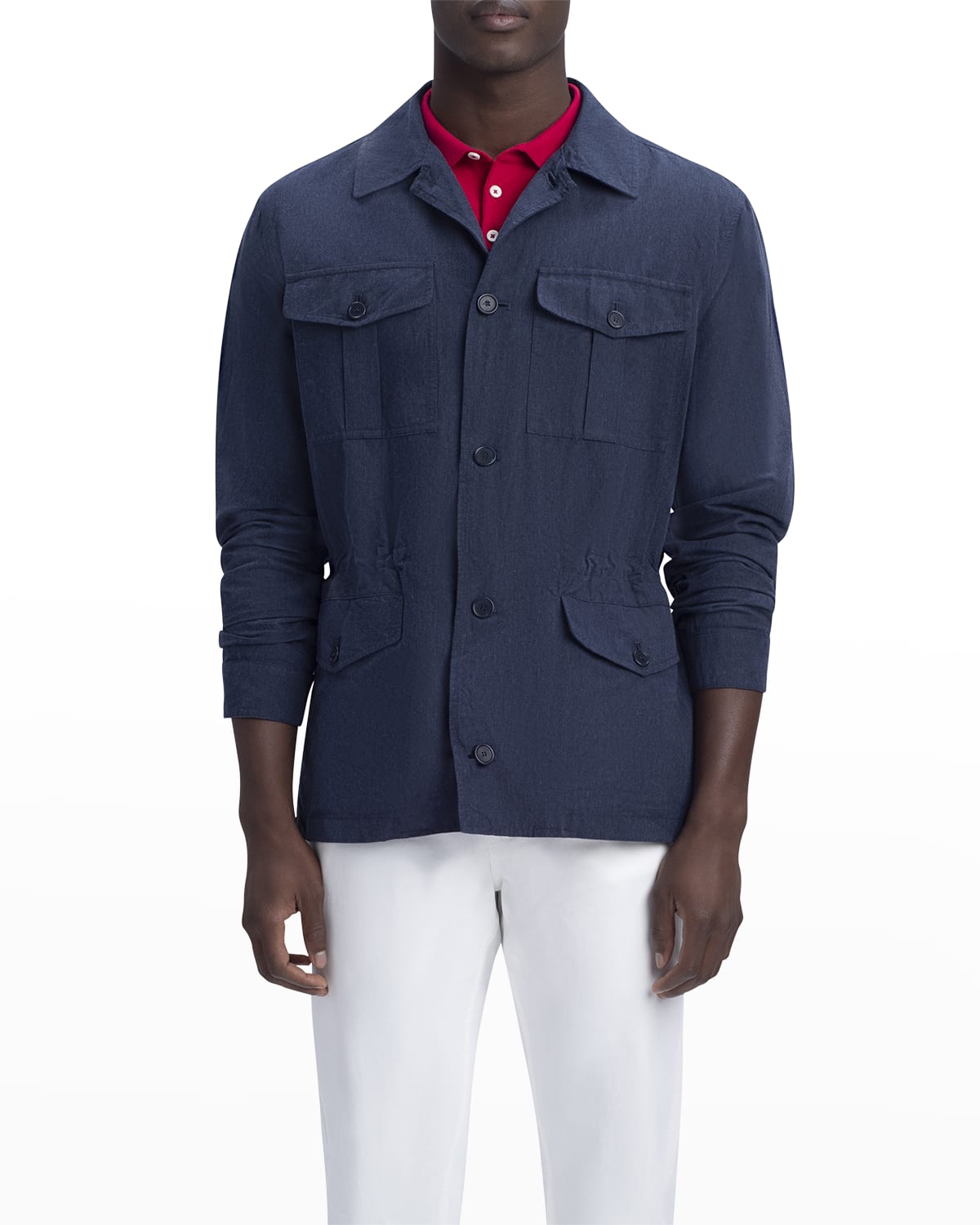 Bugatchi Men's 3/4 Linen/Cotton Safari Blazer | Neiman Marcus