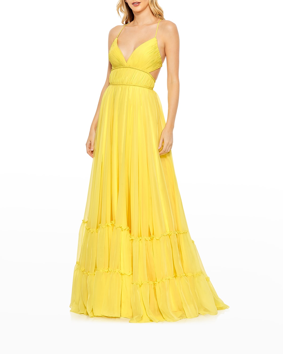 Halston Mindy Pleated Floral-Print Chiffon Gown | Neiman Marcus