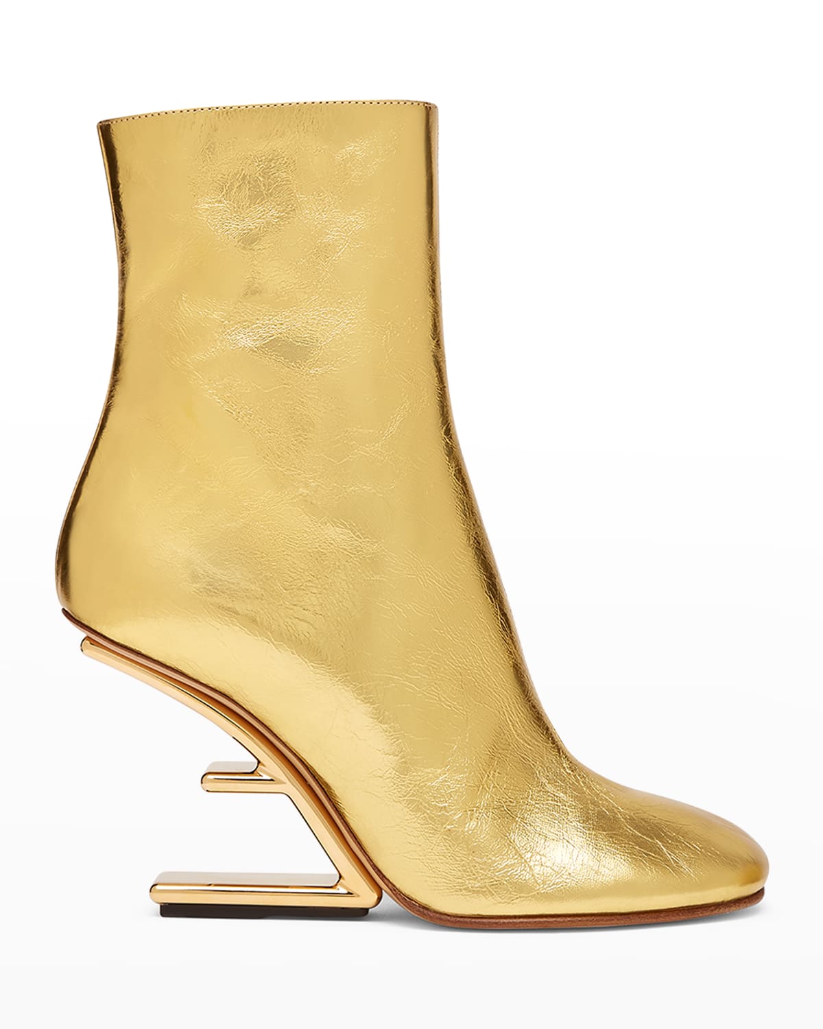 Fendi Lambskin Metallic F-Heel Ankle Booties | Neiman Marcus