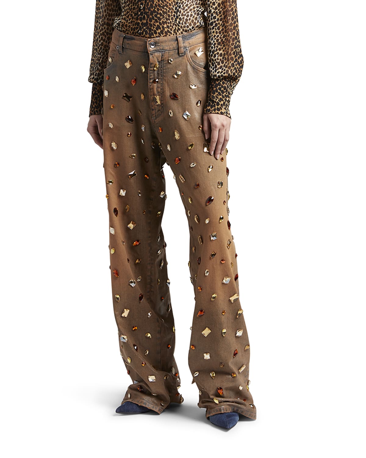 Loewe Trompe Loeil Layered Wide-Leg Jeans | Neiman Marcus