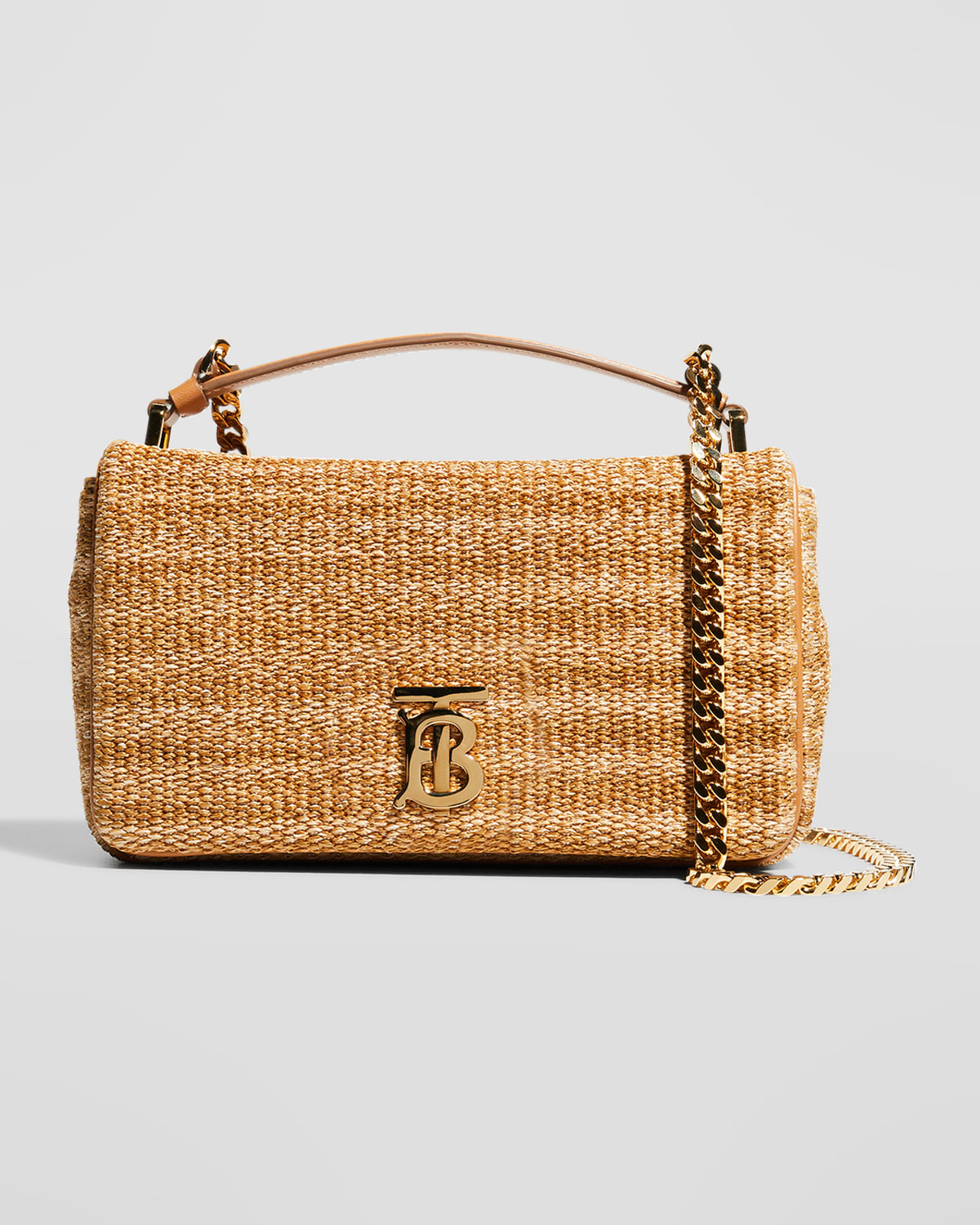 Burberry Small Note TB Raffia Shoulder Bag | Neiman Marcus