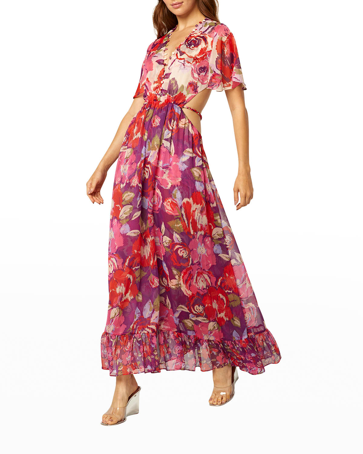 MISA Los Angeles Dalia Cutout-Back Belted Maxi Dress | Neiman Marcus