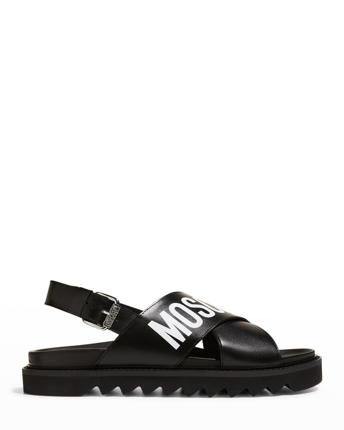Moschino Men's Webbed Logo Tape Leather Sandals | Neiman Marcus