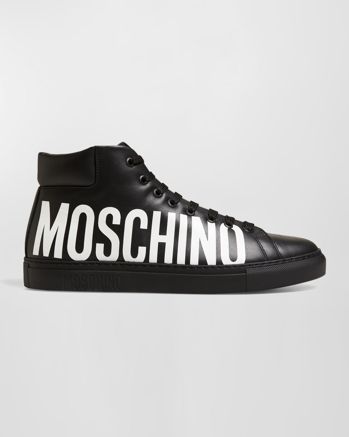 Moschino Men's Maxi Logo Leather High-Top Sneakers | Neiman Marcus