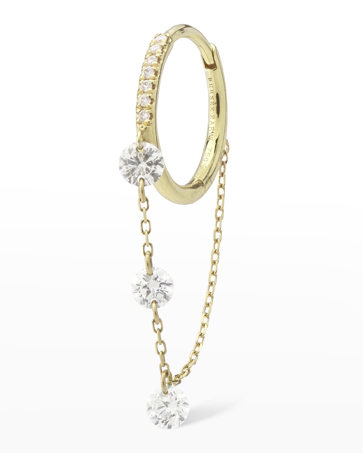 Persee Five Diamond Drop Small Pave Hoop Earring, Single | Neiman Marcus