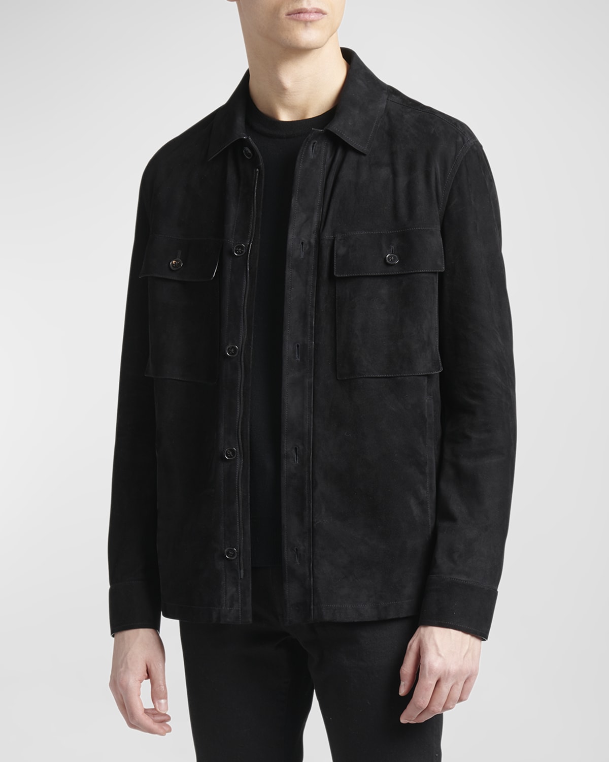 ZEGNA Men's Suede-Leather Overshirt | Neiman Marcus