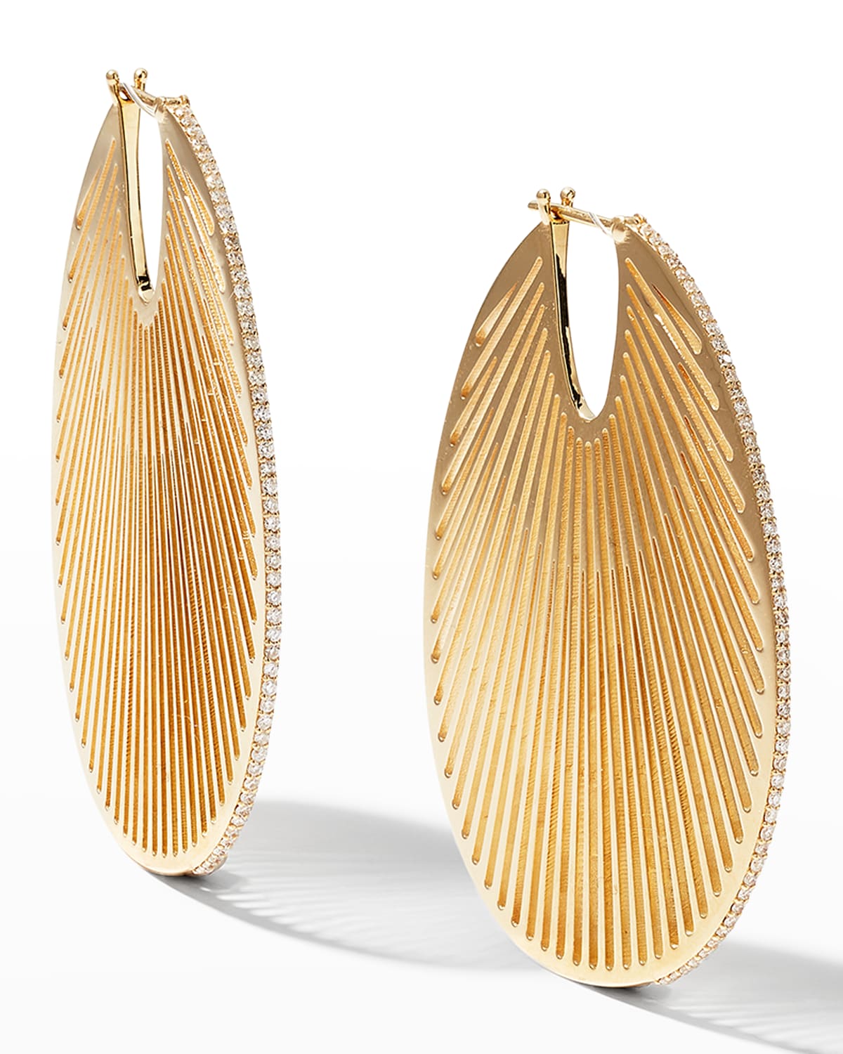 L'atelier Nawbar Yellow Gold Flat Ray Hoop Earrings with Diamonds ...
